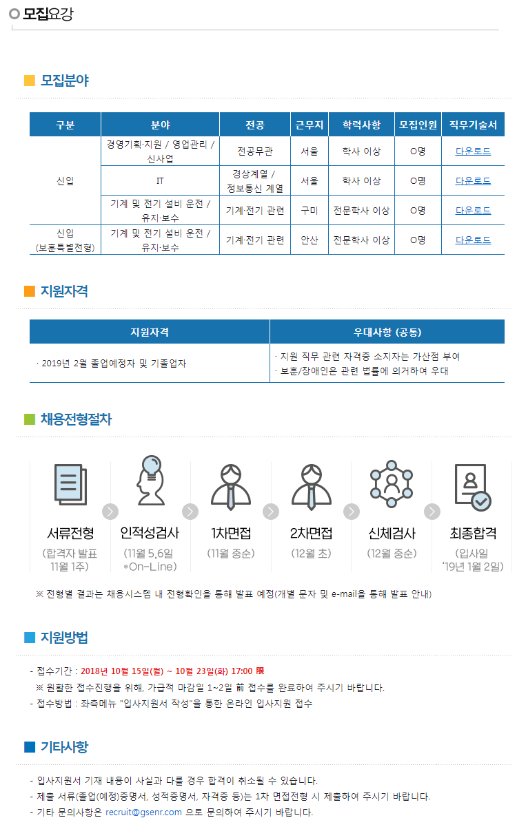 GS E&R 채용공고 GS E&R 경영기획·지원 / 영업관리 / 신사업 등 | 2018년 채용