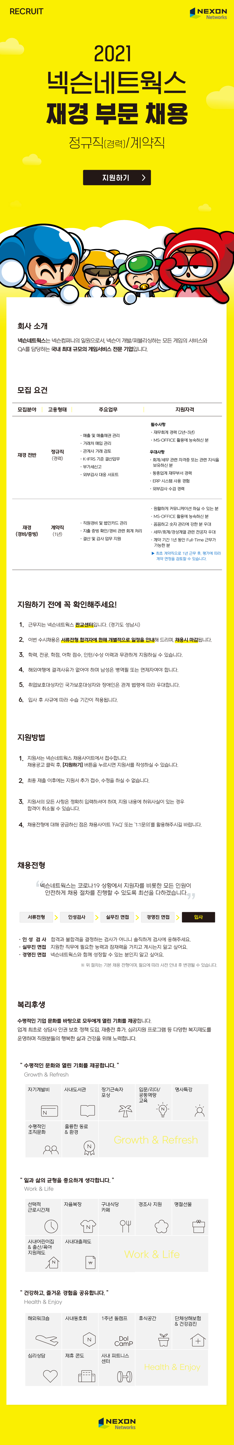 넥슨네트웍스 채용공고 넥슨네트웍스 재경 부문 채용 정규직경력계약직 2021년 채용