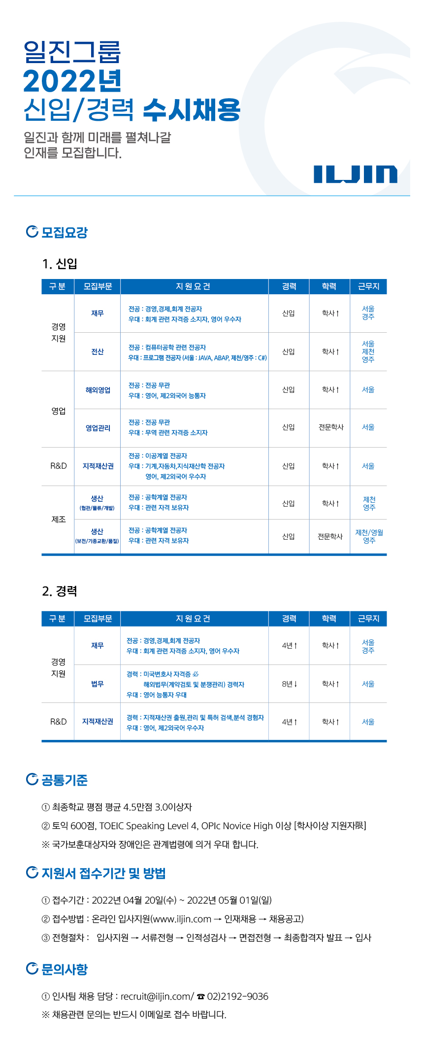 일진글로벌홀딩스 채용공고 신입경력 수시채용 2022년 채용
