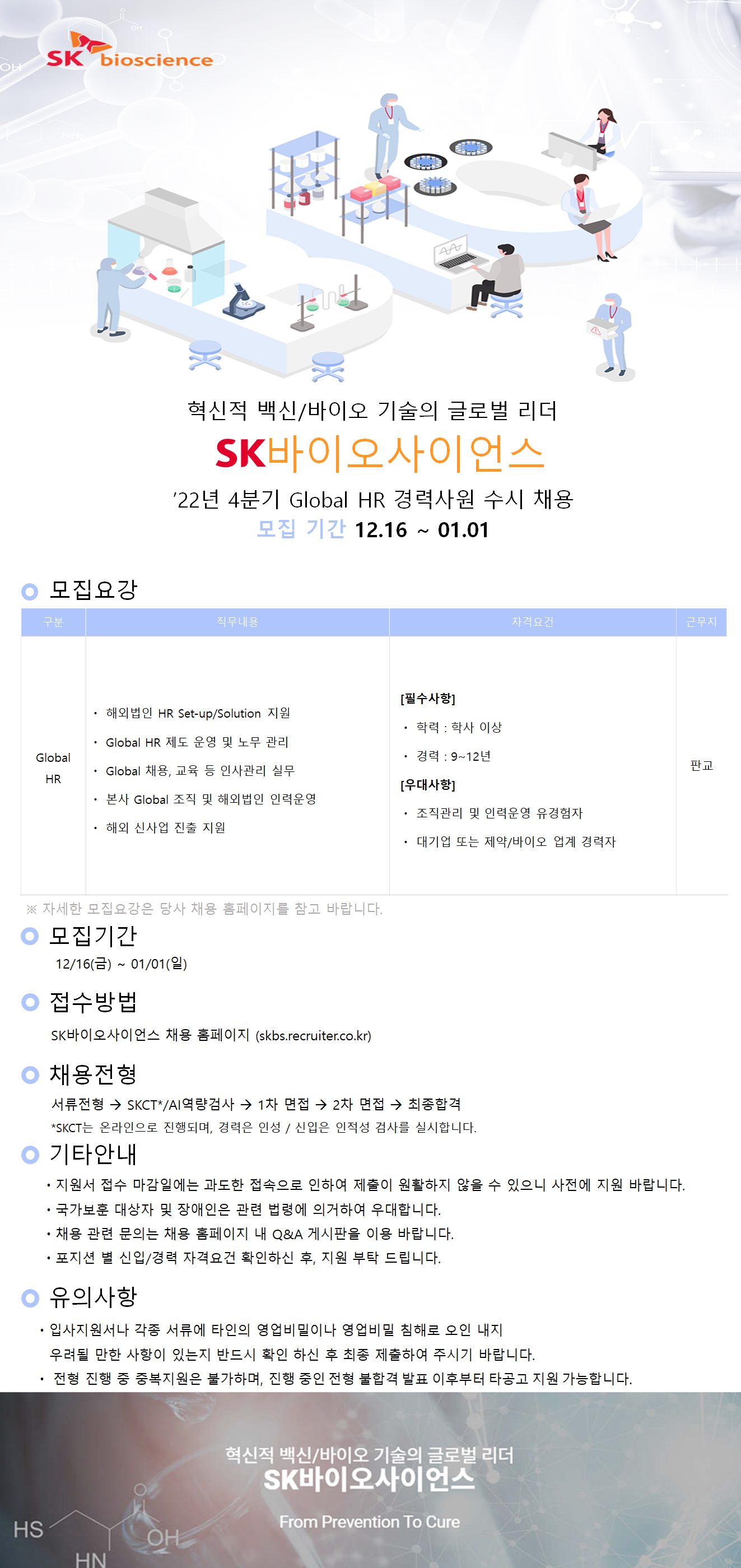 Sk바이오사이언스 채용공고 22년 4분기 Global Hr 경력사원 수시 채용 2023년 채용