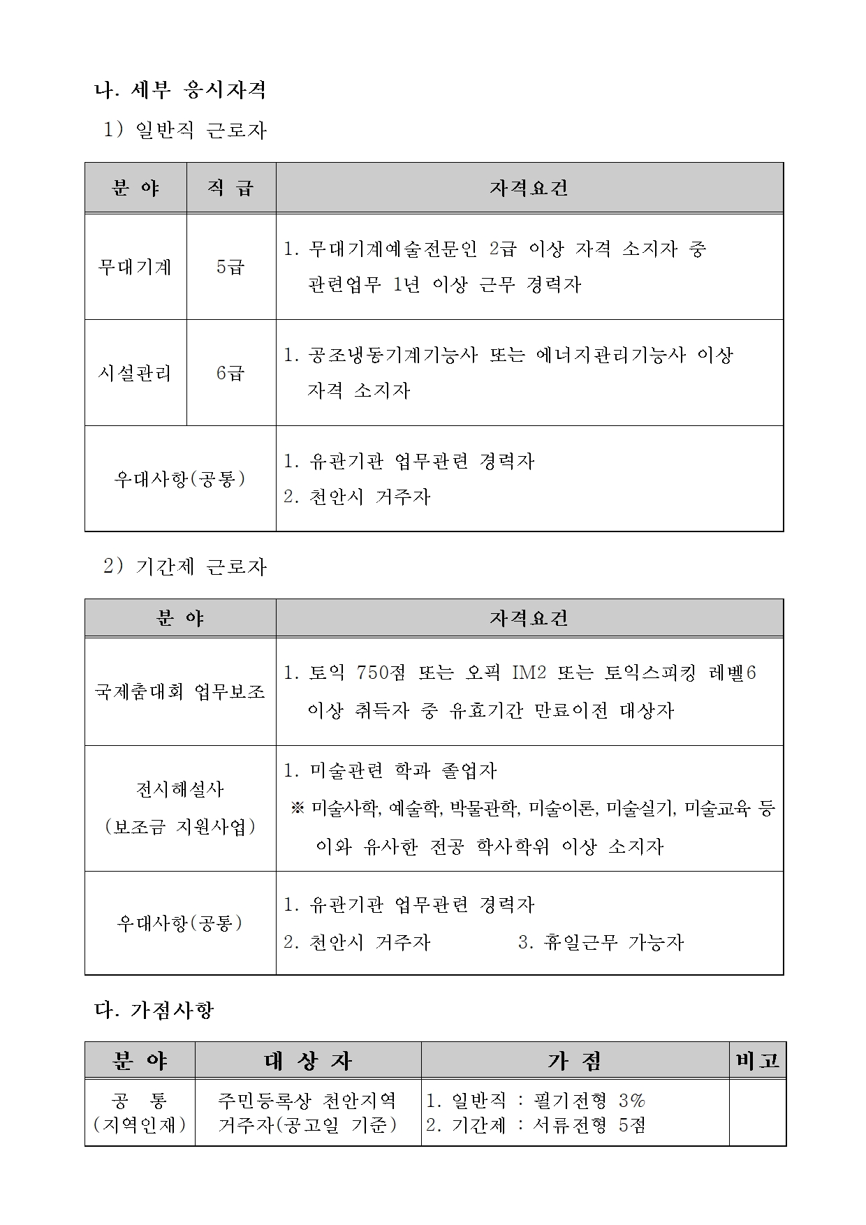 천안문화재단 채용공고 2023 경력신입계약직 고객응대·cs 안전·품질·관리 기계·설비·화학 외국어·번역·통역 자소설