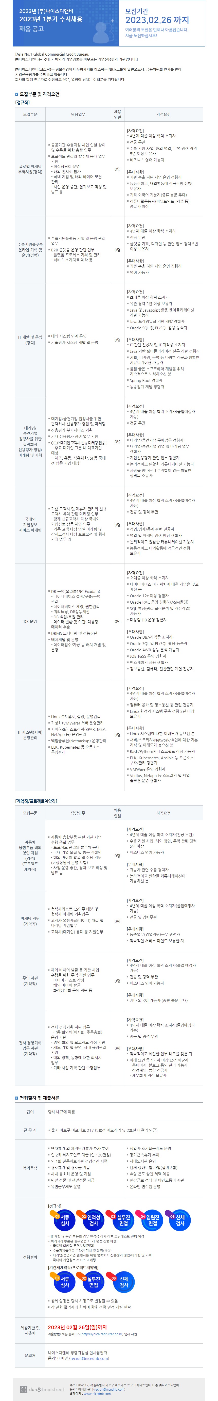 Nice디앤비 채용공고 1분기 수시채용 2023년 채용