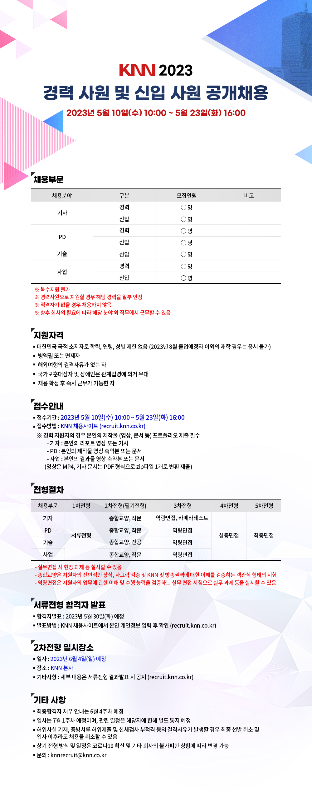 KNN 채용공고 경력 사원 및 신입 사원 공개 채용 | 2023년 채용