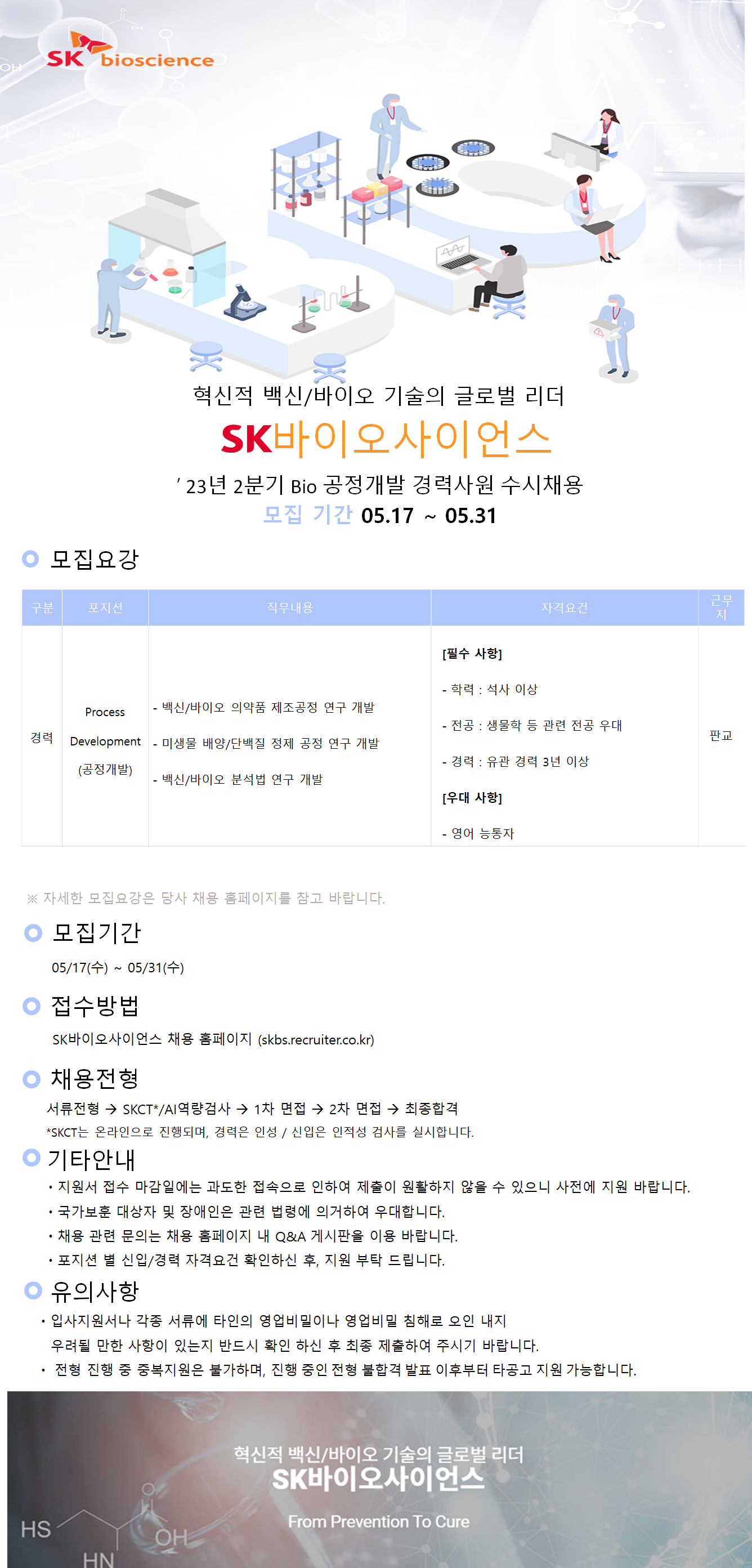 Sk바이오사이언스 채용공고 Bio 공정개발 경력사원 수시 채용 2023년 채용