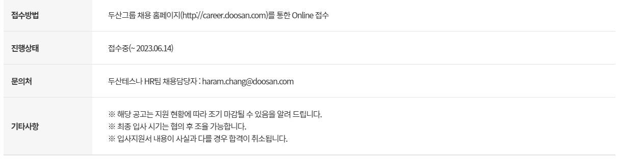 두산테스나 Test기술팀 Randd 신입 채용공고 공모전 대외활동 링커리어
