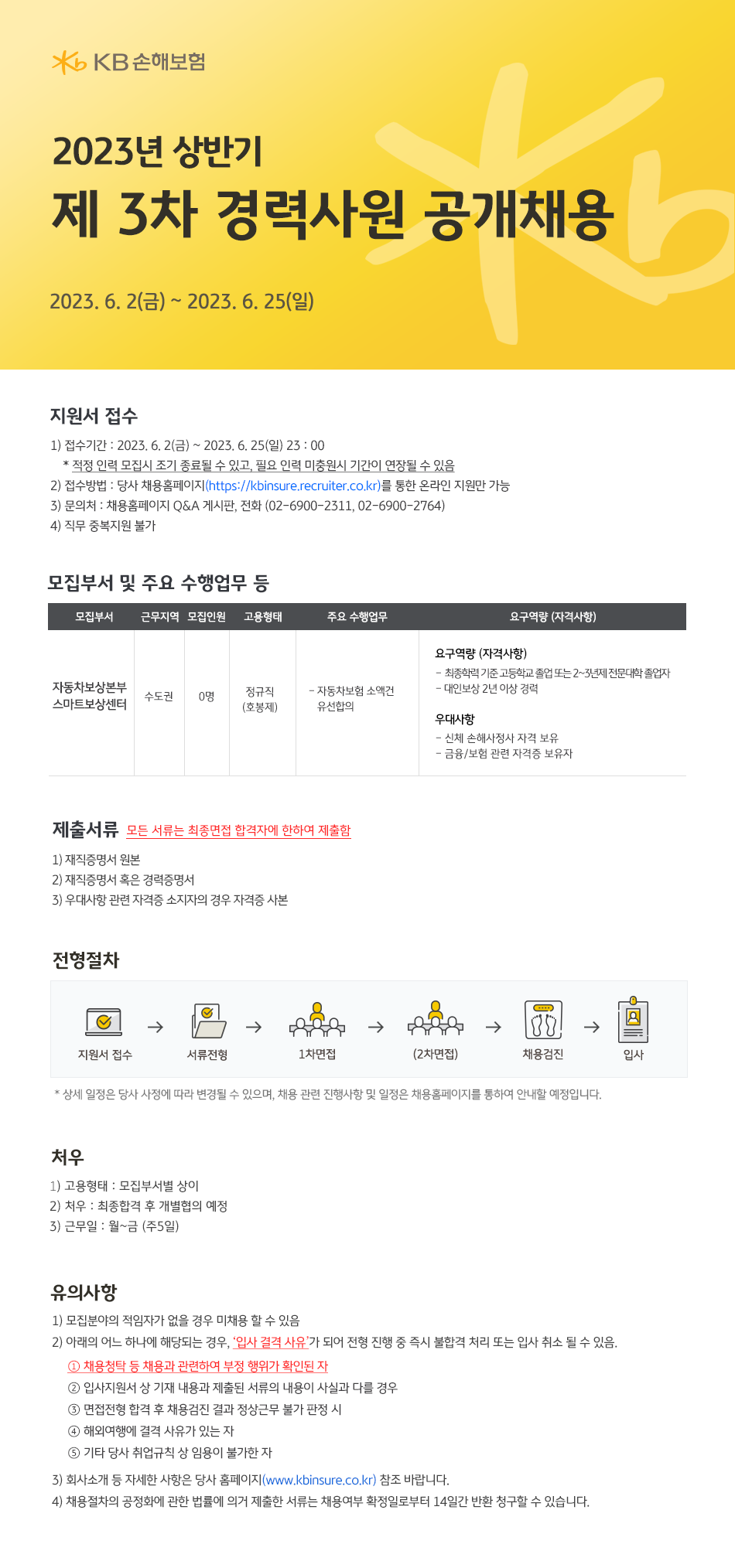 Kb손해보험 채용공고 2023년 자동차 스마트보상 경력사원 공개채용 2023년 채용