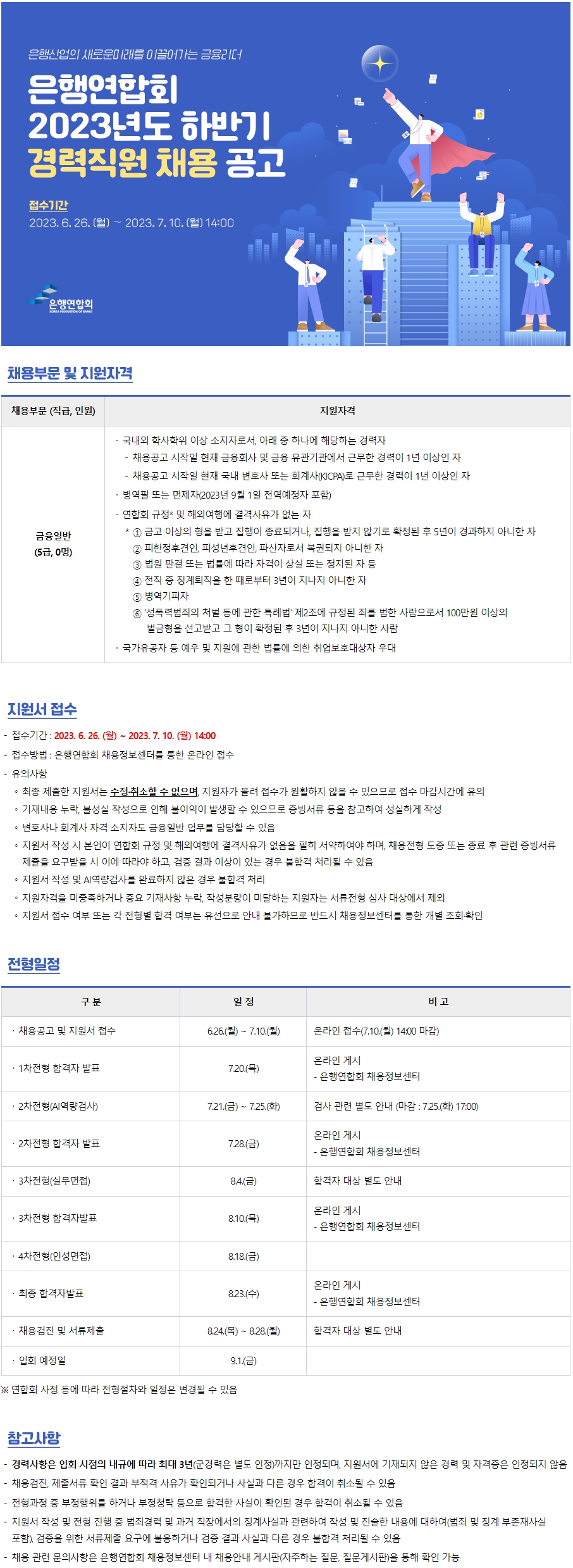 은행연합회 채용공고 2023년도 하반기 직원 채용 2023년 채용