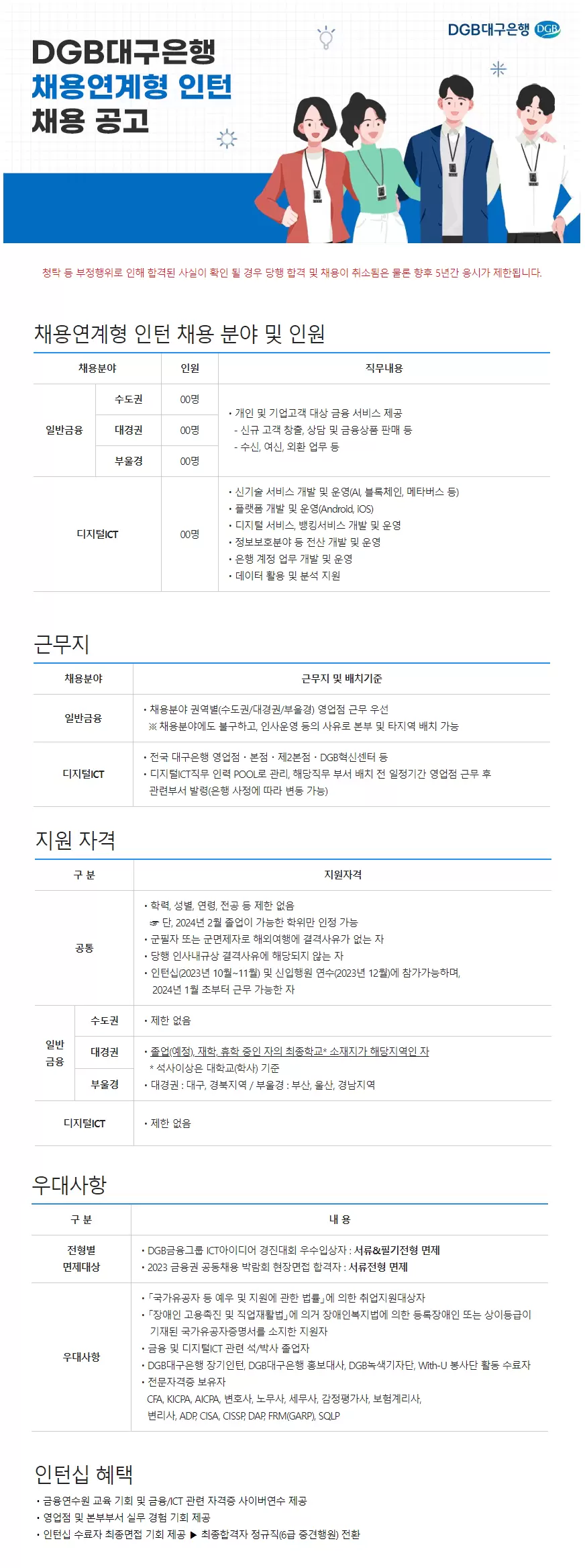Dgb대구은행 2023년 Dgb대구은행 채용연계형 인턴 채용 공모전 대외활동 링커리어