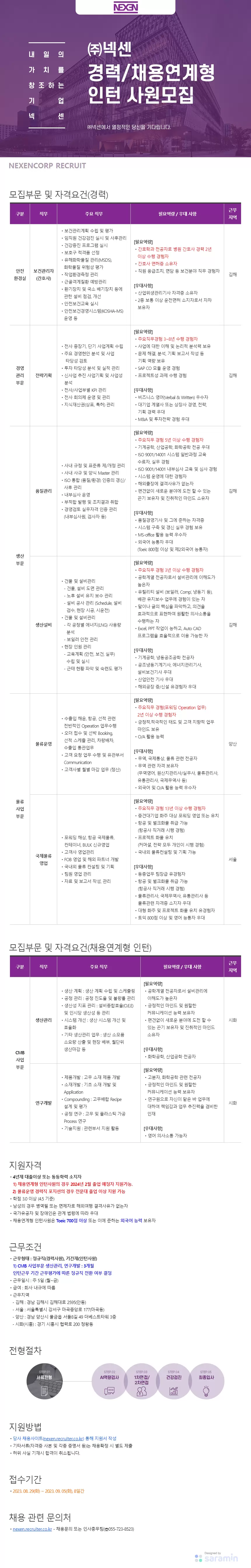 넥센 채용공고 2023년 경력채용연계형 인턴사원 모집 2023년 채용