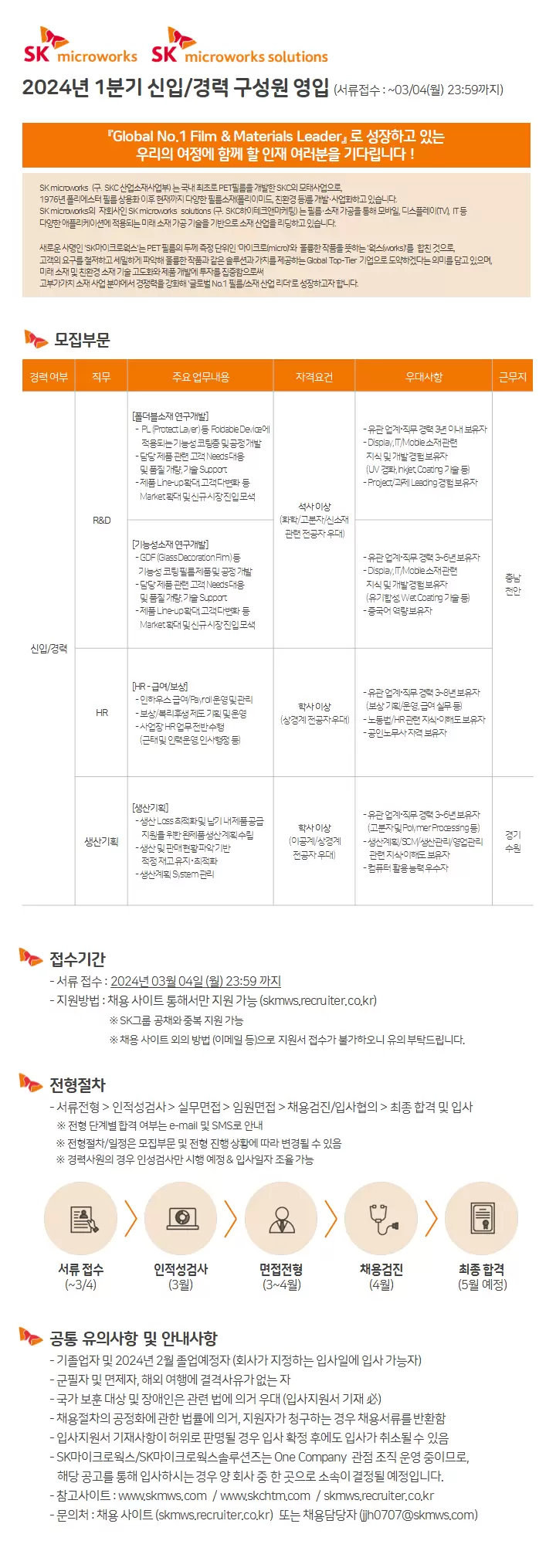 Sk마이크로웍스sk마이크로웍스솔루션즈 채용공고 2024년 1분기 신입경력 구성원 영입 2024년 채용