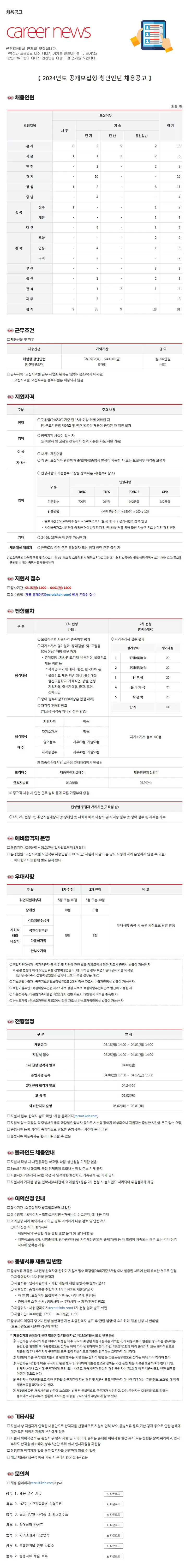 한전KDN 채용공고 2024년도 공개모집형 청년인턴 채용공고 | 2024년 채용