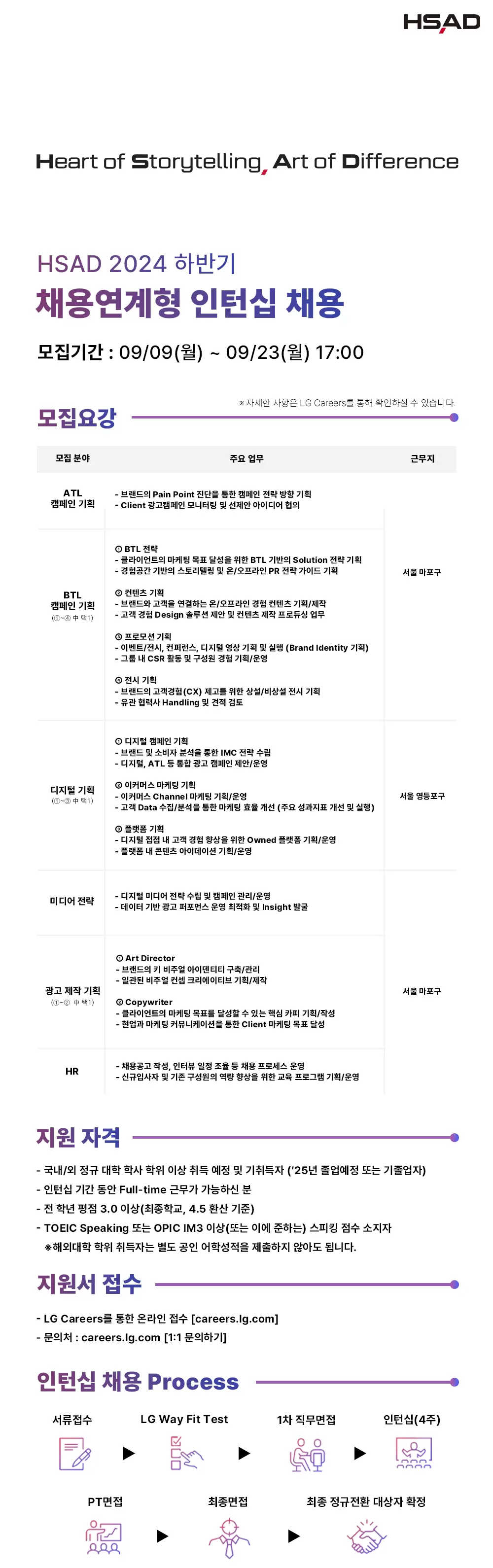 HSAD 채용공고 2024 하반기 채용연계형 인턴십 채용 | 2024년 채용