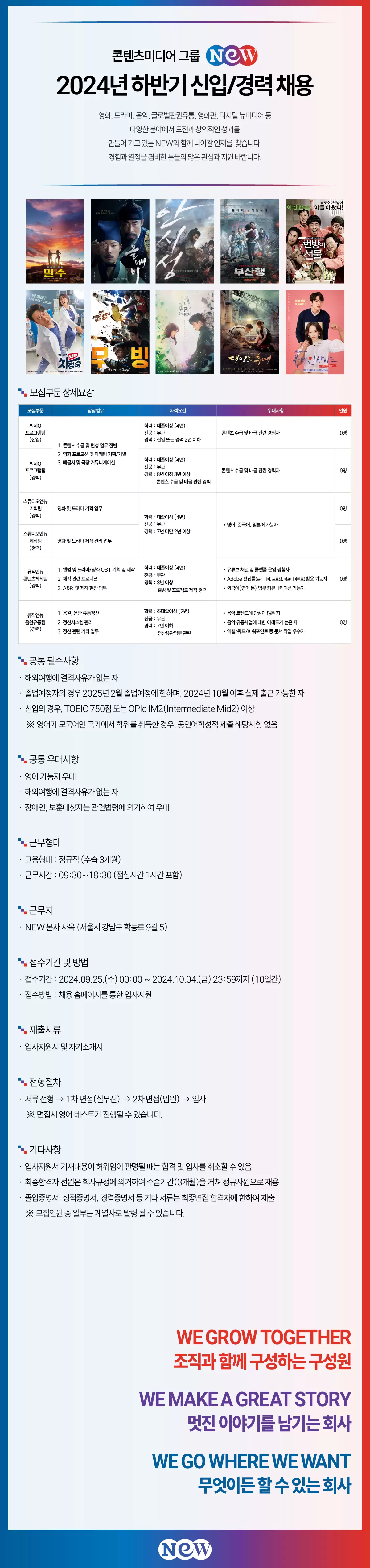 넥스트엔터테인먼트월드 채용공고 2024년도 하반기 콘텐츠미디어그룹 신입경력 채용 2024년 채용