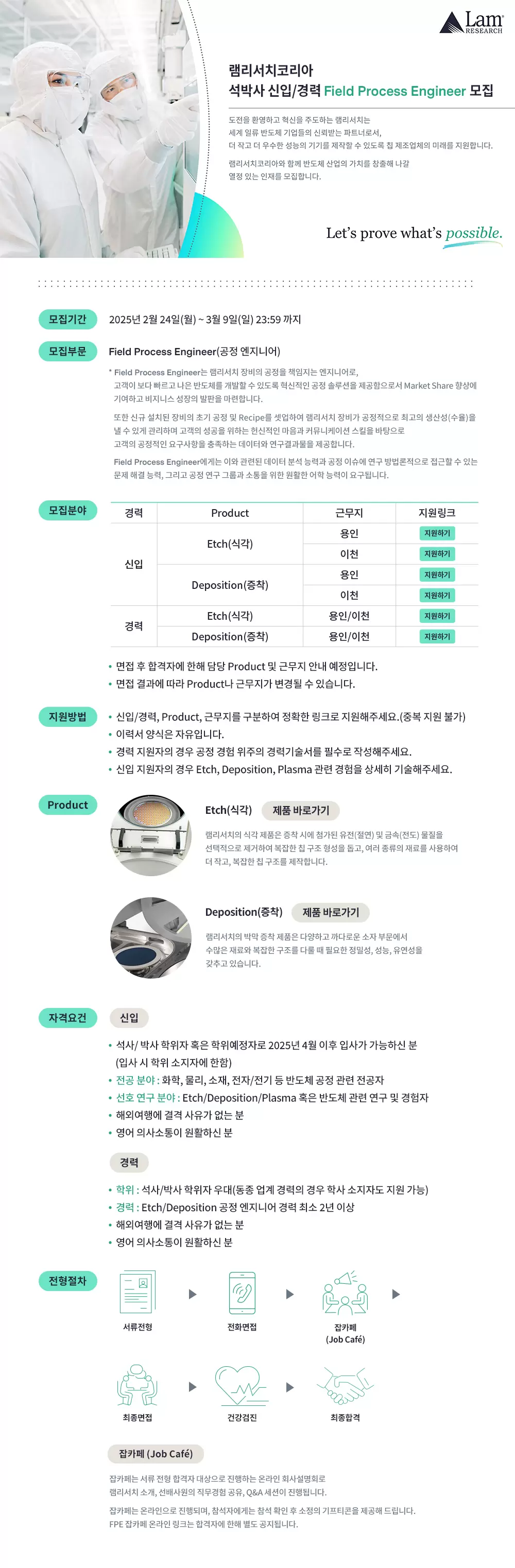 램리서치코리아 채용공고 - 신입/경력 Field Process Engineer 모집 | 자소서 문항, 지원자 스펙 분석까지
