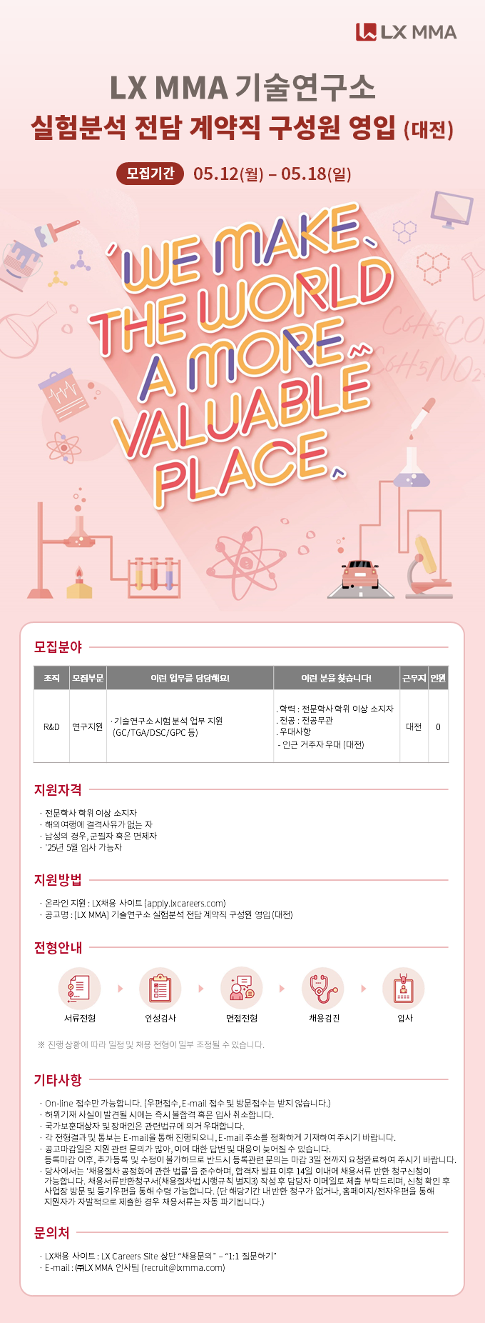 LX MMA 채용공고 기술연구소 실험분석 전담 계약직 구성원 영입 (대전) | 2025년 채용