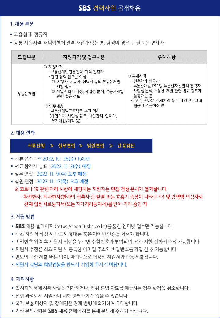 Sbs 채용공고 2022 경력 시스템프로그래머 응용프로그래머 네트워크·보안·운영 Sw·솔루션·erp 데이터분석 부동산·영업·견적 연출·제작·pd·작가 자소설